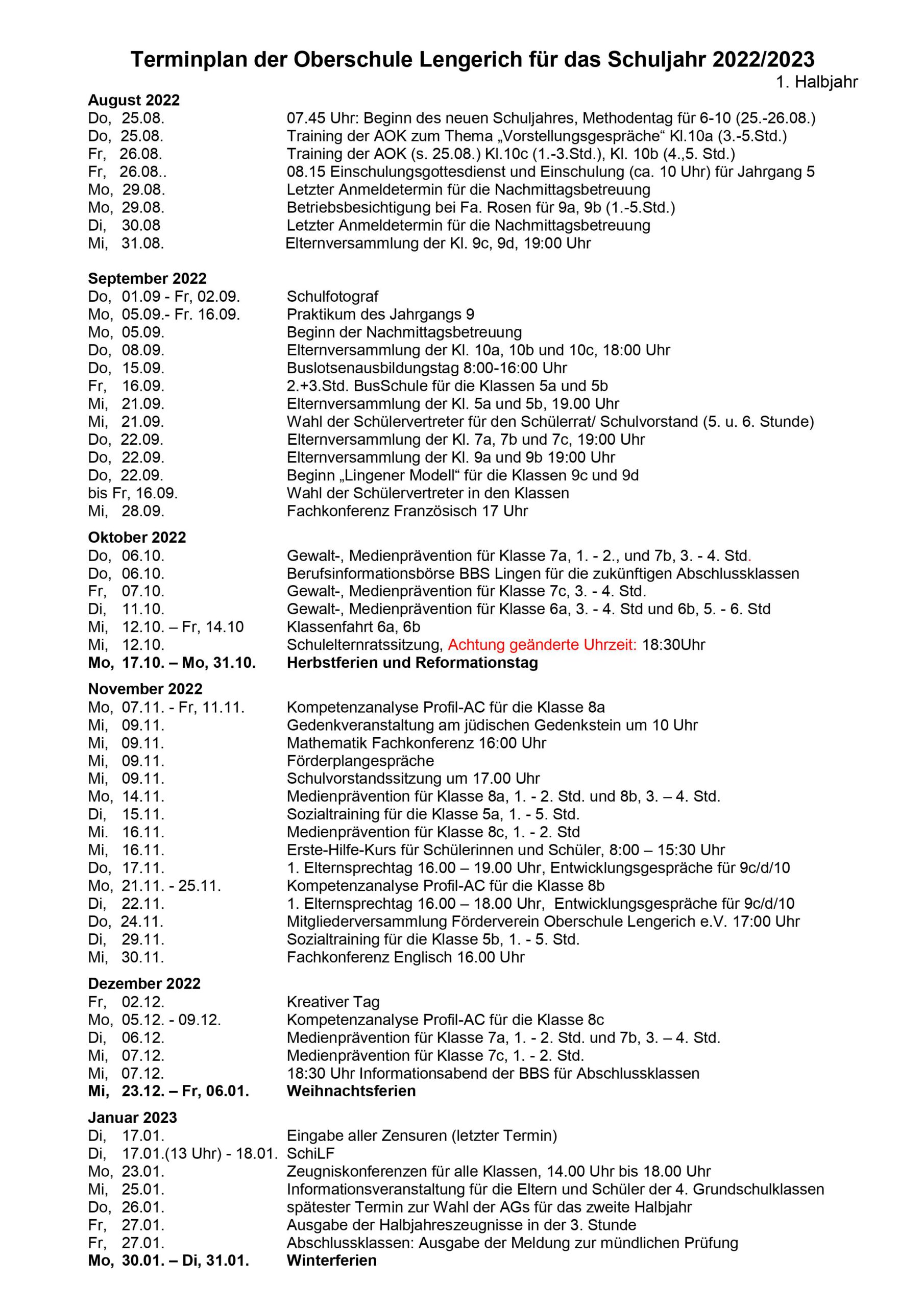 Terminplan – Oberschule Lengerich